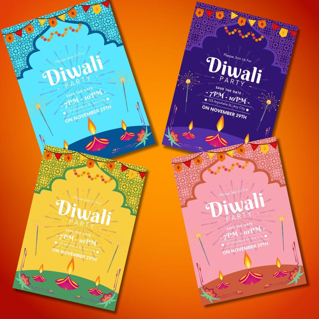 Diwali Party Invitation, Editable Hindu Festival of Lights Digital Card ...