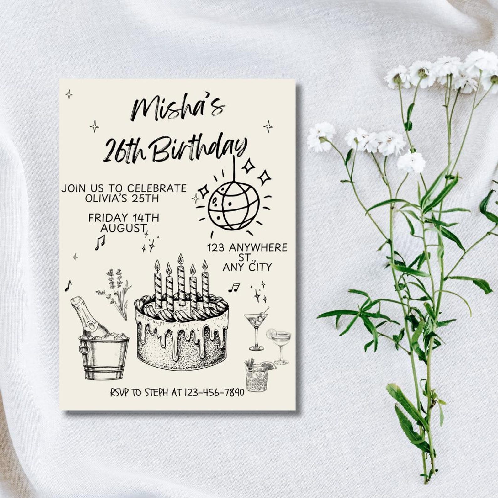 Women Birthday Invitation, Chic Birthday Invitation, Printable Let's ...
