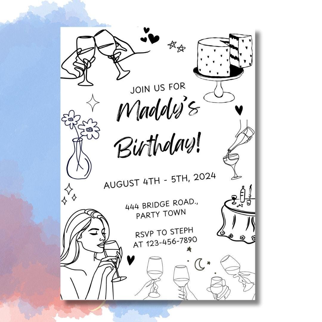 Women Birthday Invitation, Chic Birthday Invitation, Printable Let's ...