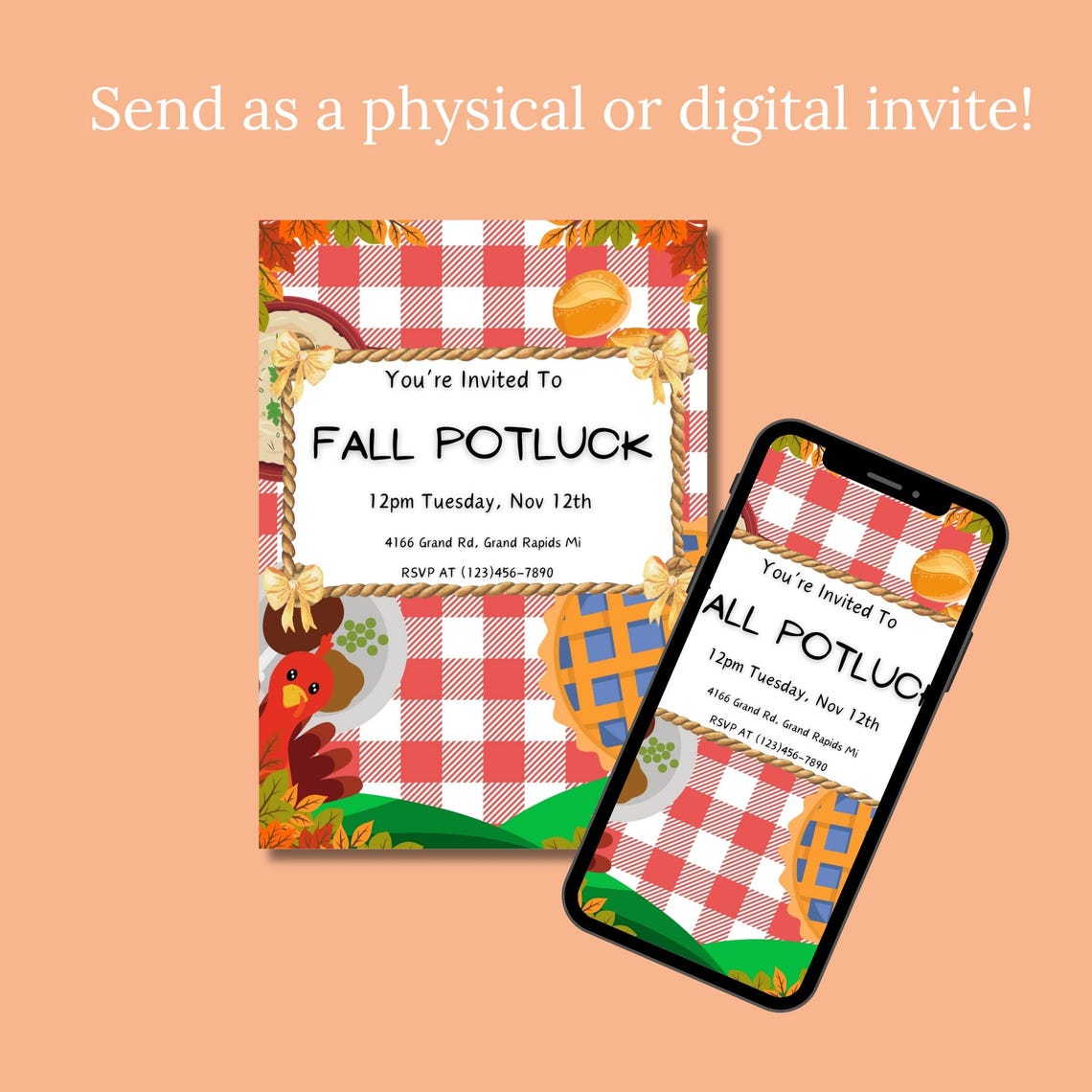Editable Fall Potluck Flyer Template, Autumn Luncheon Invite Printable ...