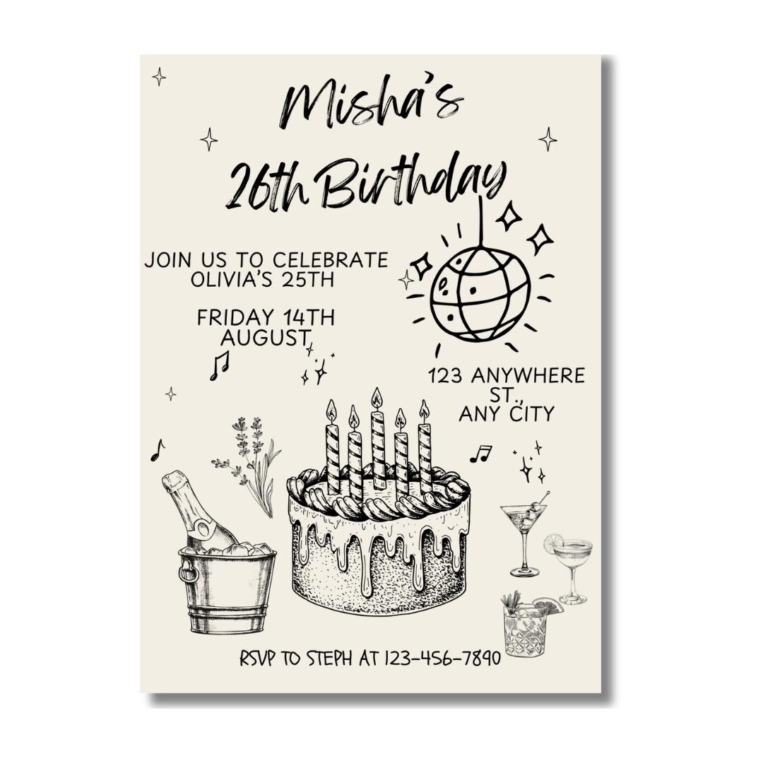 Women Birthday Invitation, Chic Birthday Invitation, Printable Let's ...