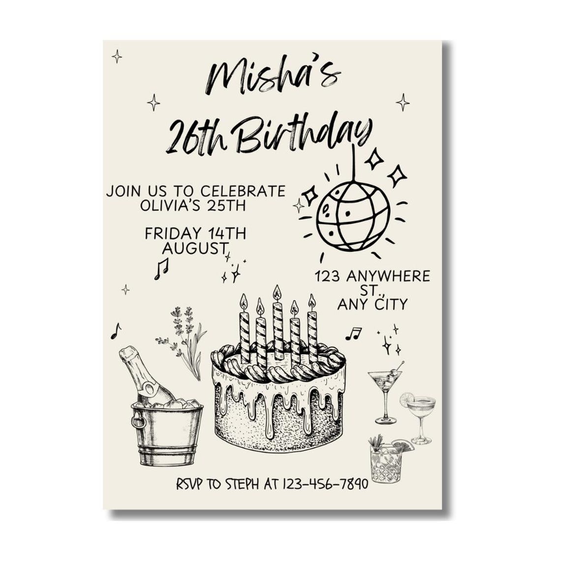 Women Birthday Invitation, Chic Birthday Invitation, Printable Let's ...