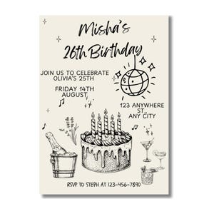 Women Birthday Invitation, Chic Birthday Invitation, Printable Let's ...