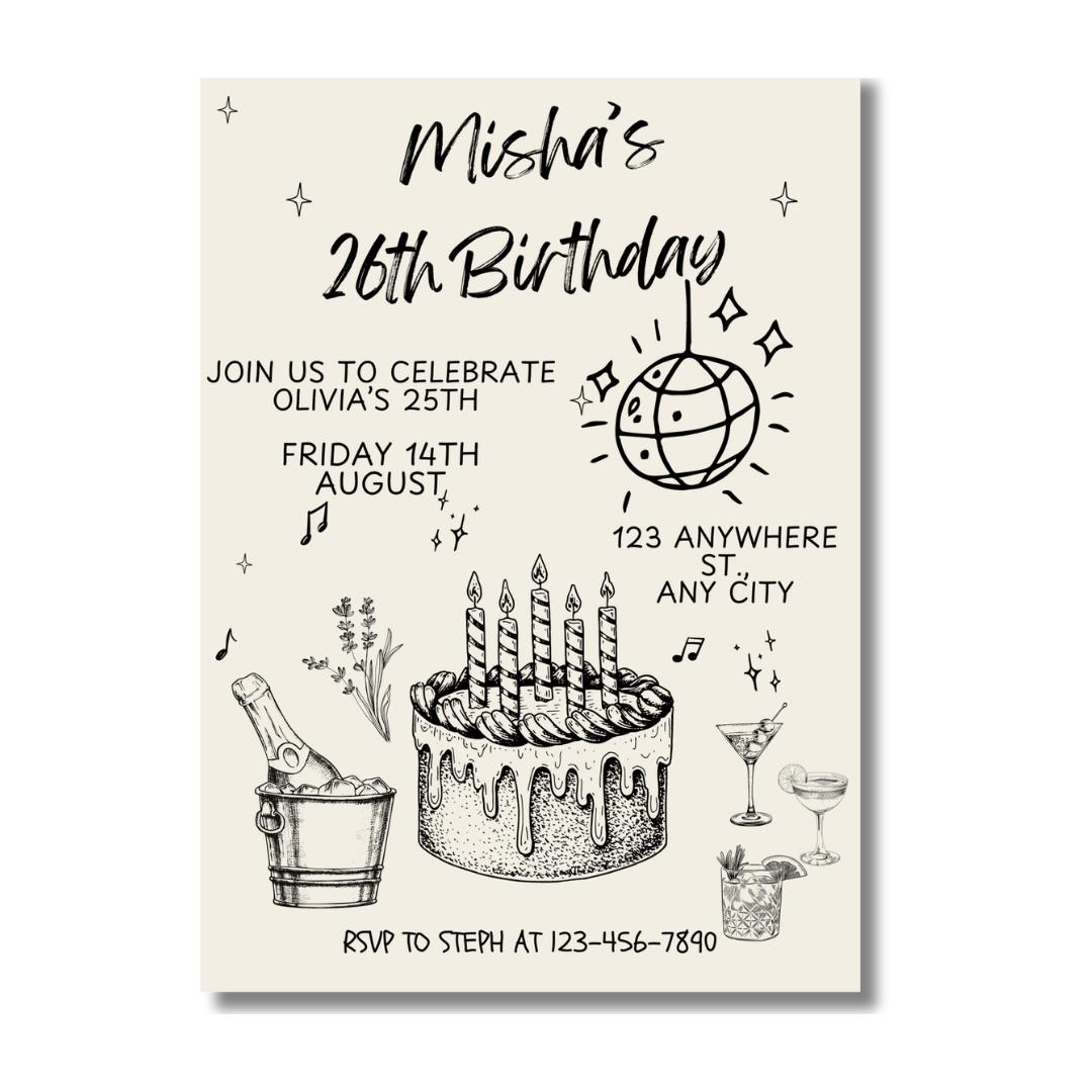 Women Birthday Invitation, Chic Birthday Invitation, Printable Let's ...