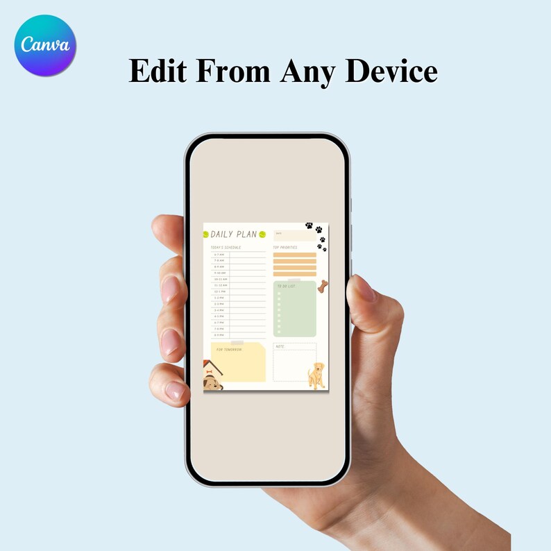 Dog Themed Printable Daily Planner, Digital Daily Planner, Hourly ...