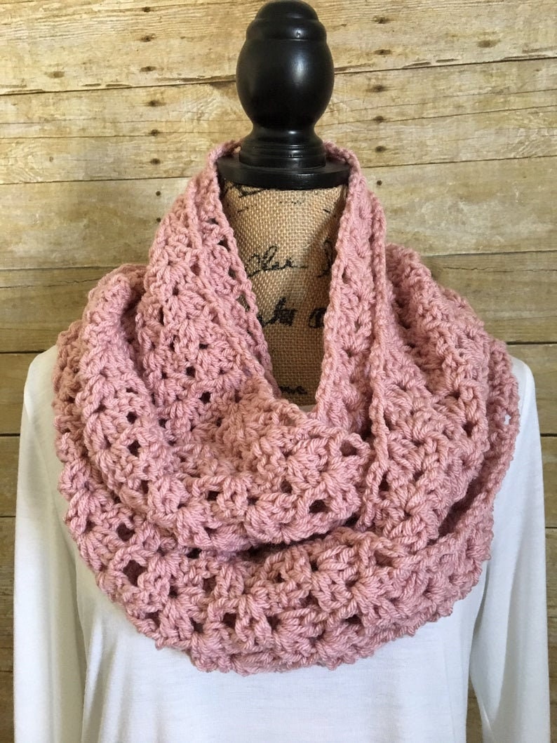 Blush Infinity Scarf. Crocheted Scarf. Pink Scarf. Crocheted Infinity ...