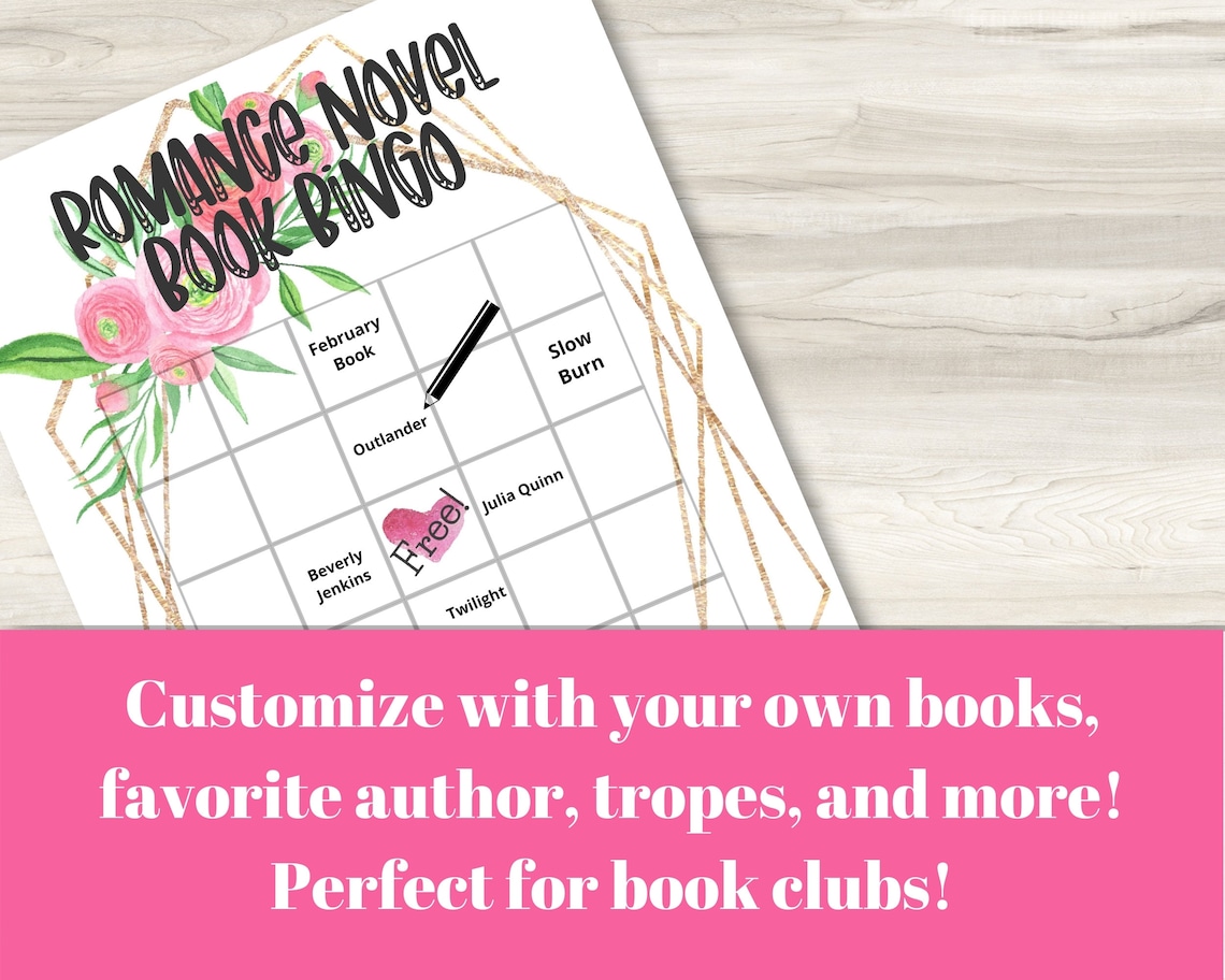 Romance Novel Book Bingo Fun Reading Challenge Game for - Etsy