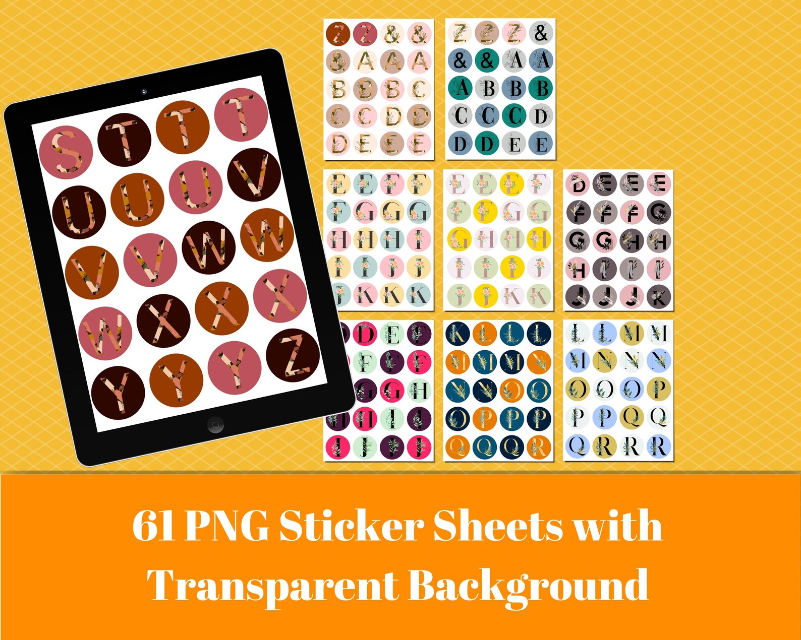 Circular Monogram Alphabet Digital Stickers Printable Letter - Etsy