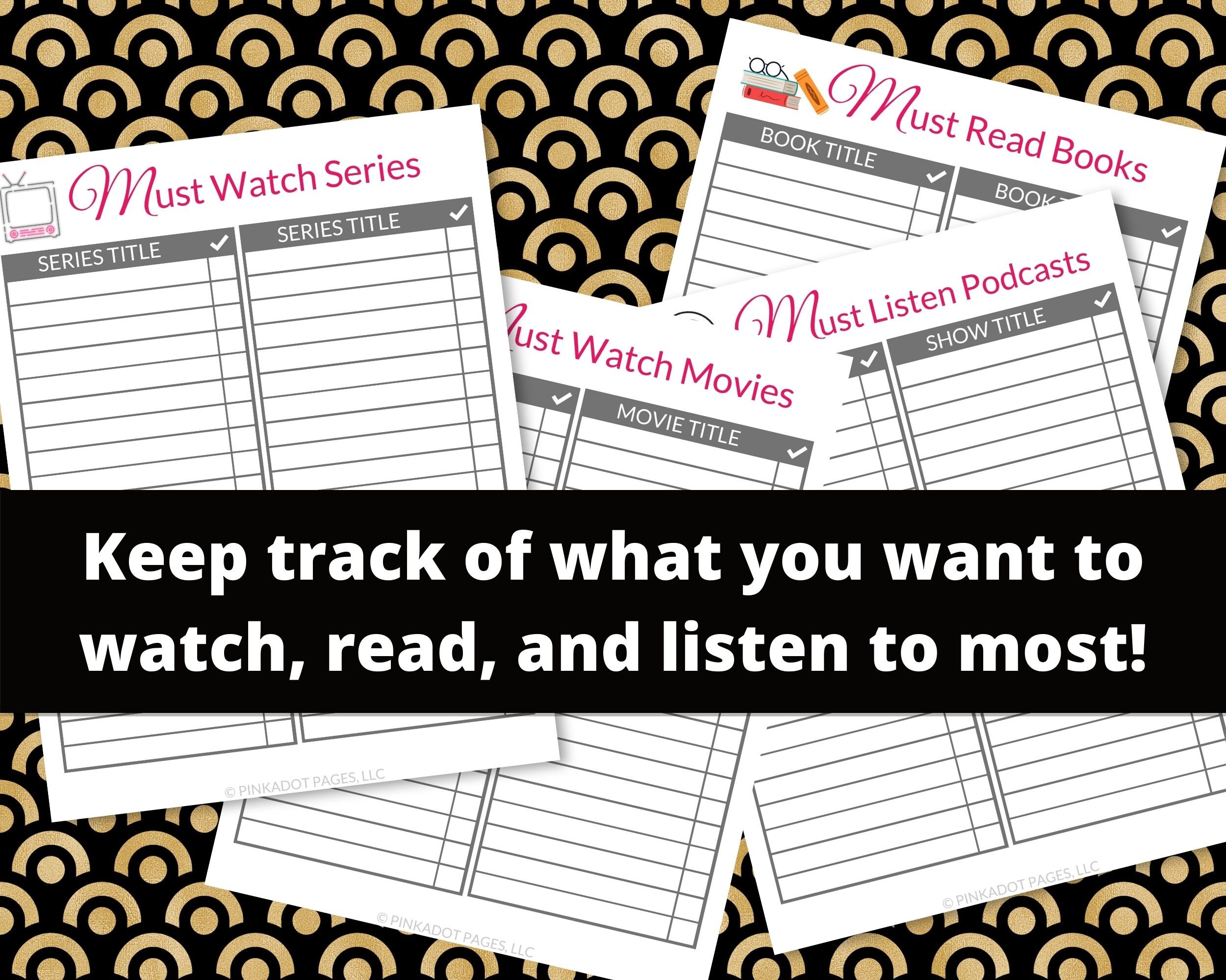 Printable Entertainment Tracker Entertainment Log, Series Tracker ...