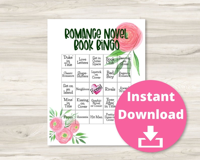 Romance Novel Book Bingo Fun Reading Challenge Game for | Etsy