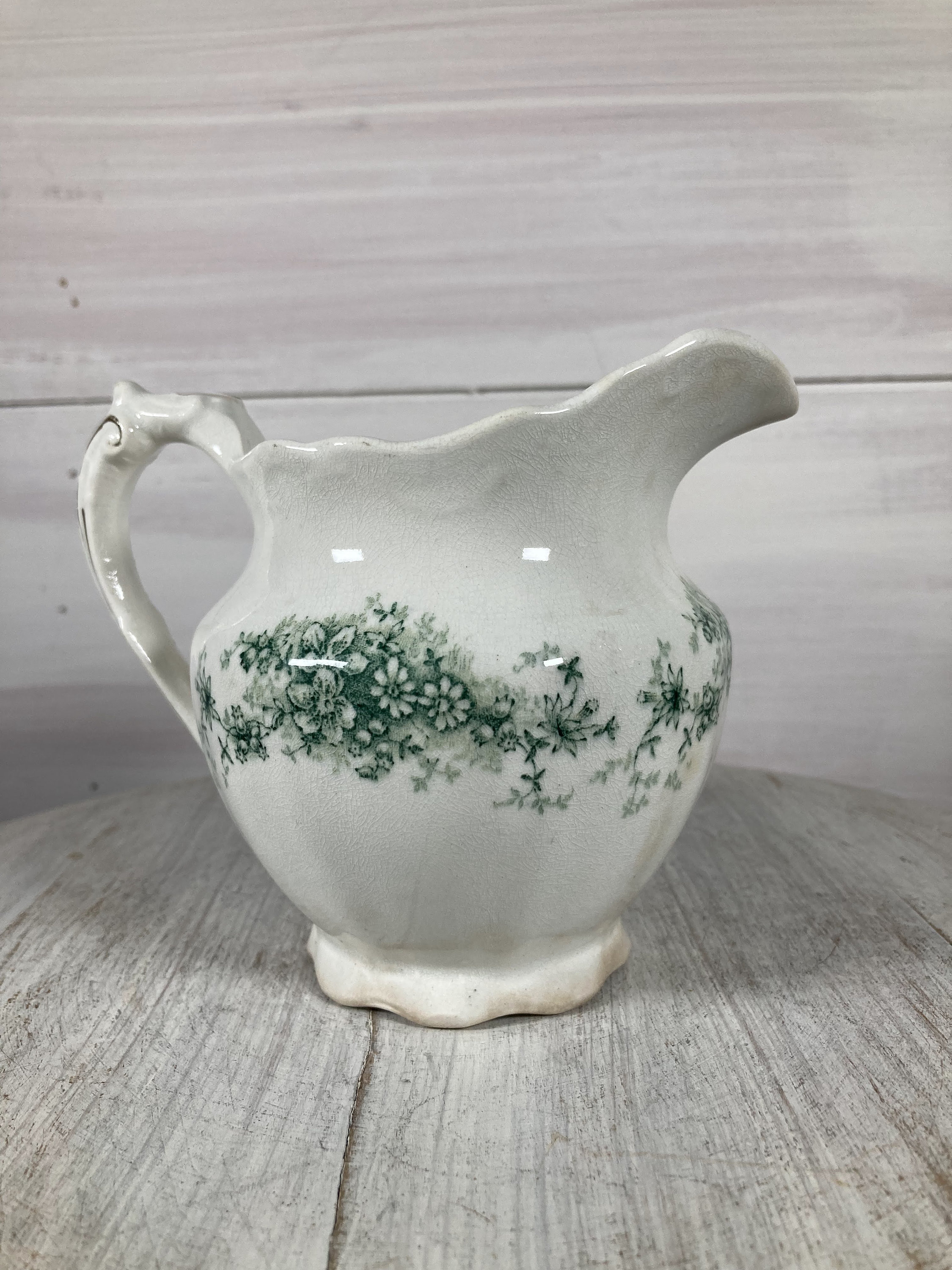 Antique Large Pitcher Greenish Gray Blue Transferware East Liverpool ...