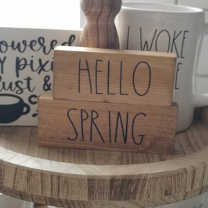 Hello Spring, Spring, Coffee Tiered Tray Decor/ Seasonal Wooden Mini ...
