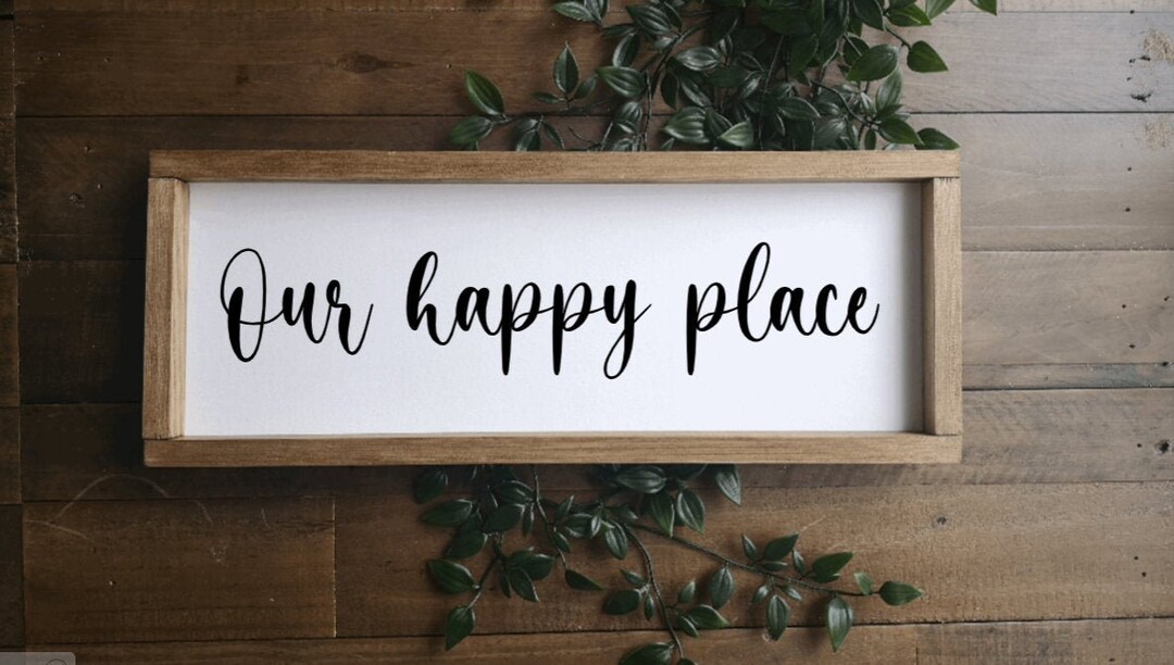 Our Happy Place Framed Wooden Sign Home Wall Decor Farmhouse - Etsy