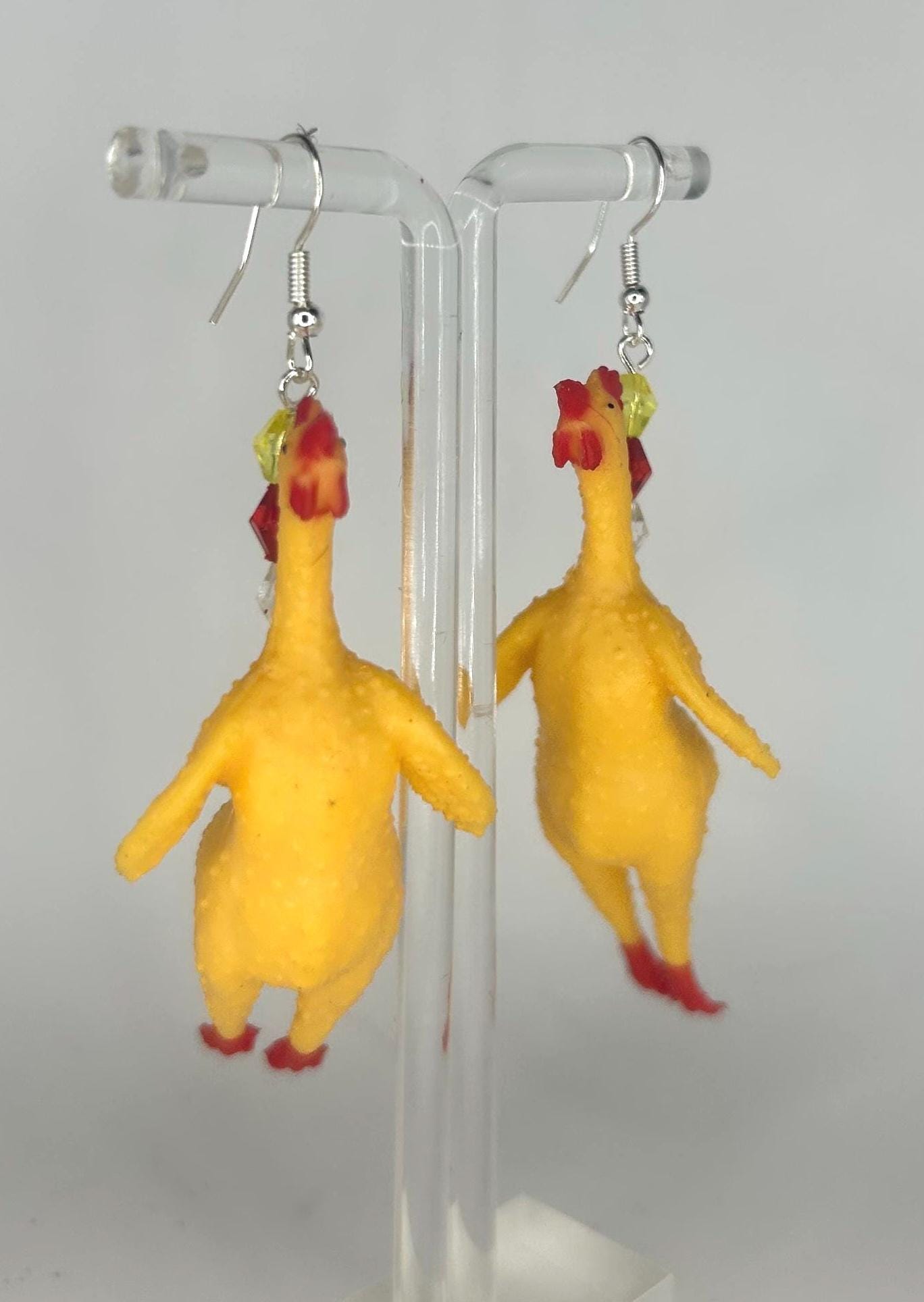 Funny Cute Dangle Rubber Chicken Earrings | Red Yellow Blue Purple ...