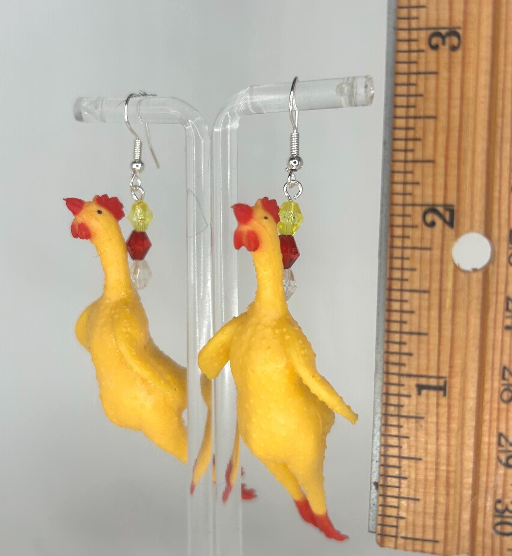 Funny Cute Dangle Rubber Chicken Earrings | Red Yellow Blue Purple ...