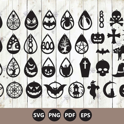 Halloween Earring Svg Bundle Earrings Faux Leather Template - Etsy