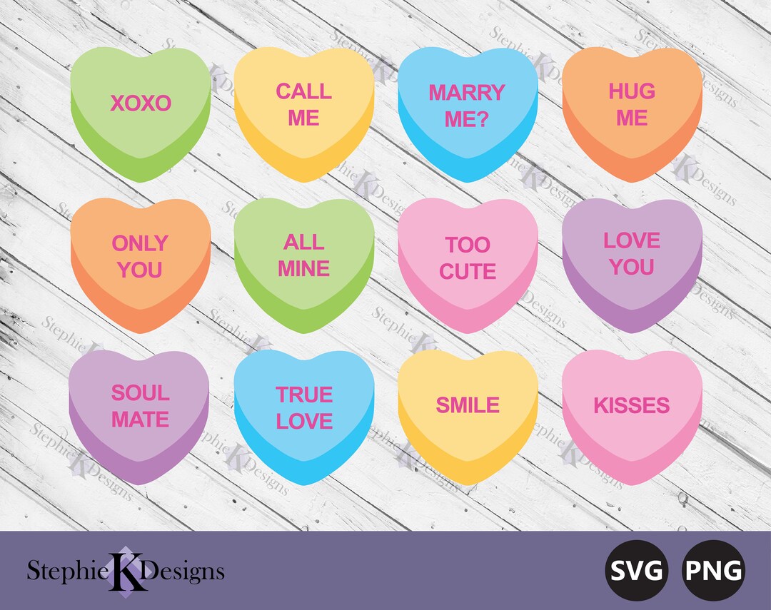 Conversation Hearts Svg - Candy Heart Clipart - Valentine Candy Hearts ...
