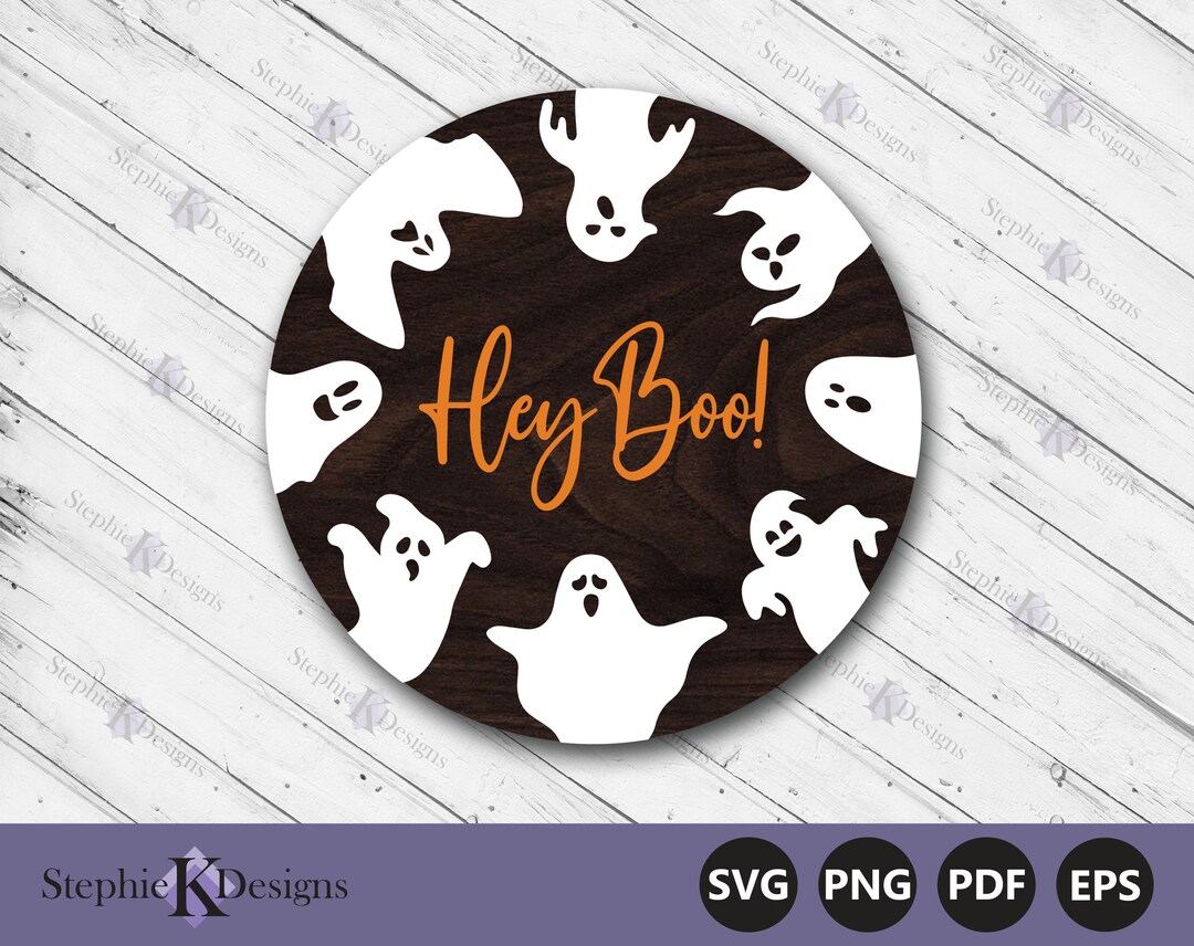 Hey Boo Circle Sign Svg - Halloween Round Sign Svg - Halloween Decor ...