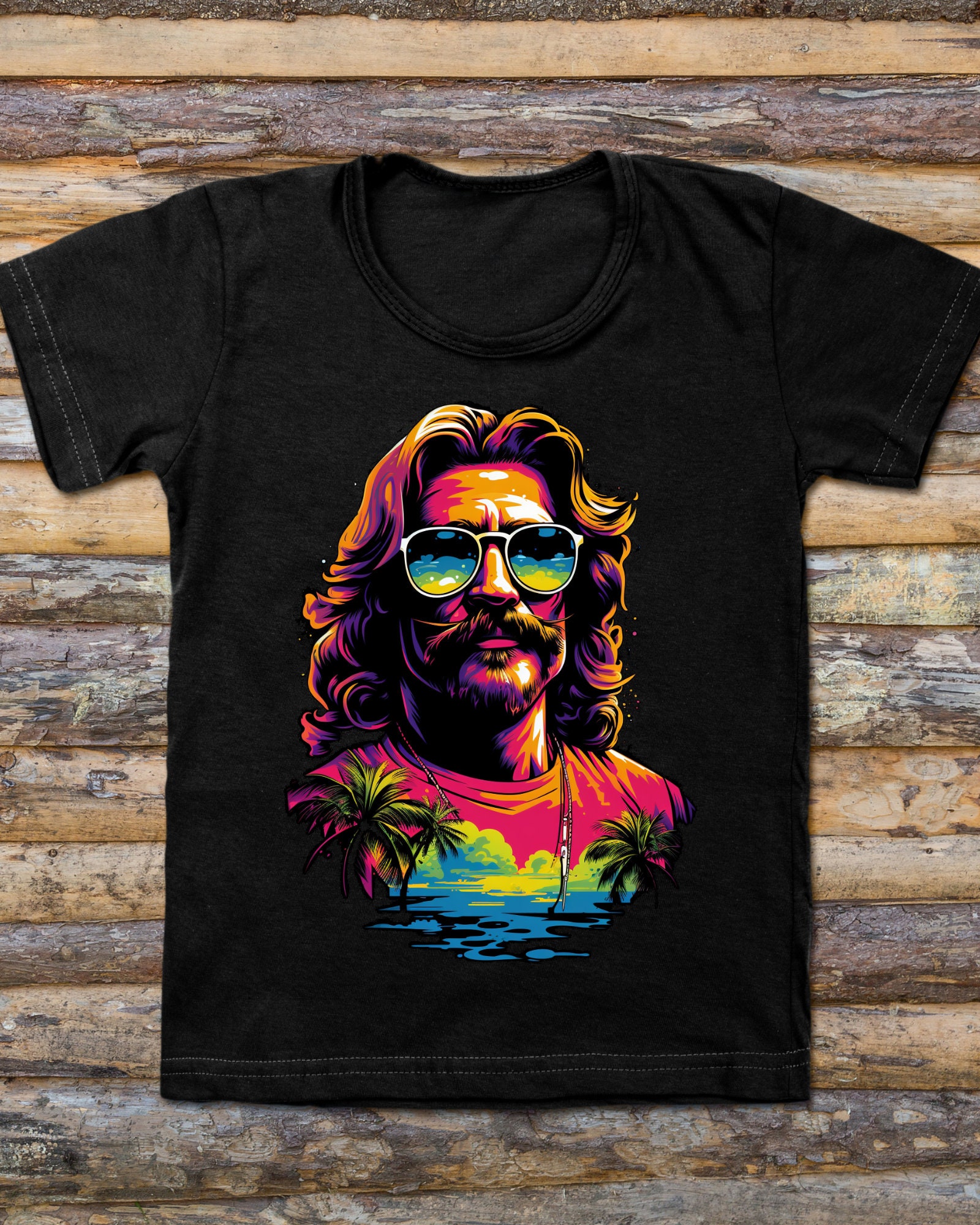 Miami T-shirt Magnum PI Mullet Man Neon Graphic - Etsy