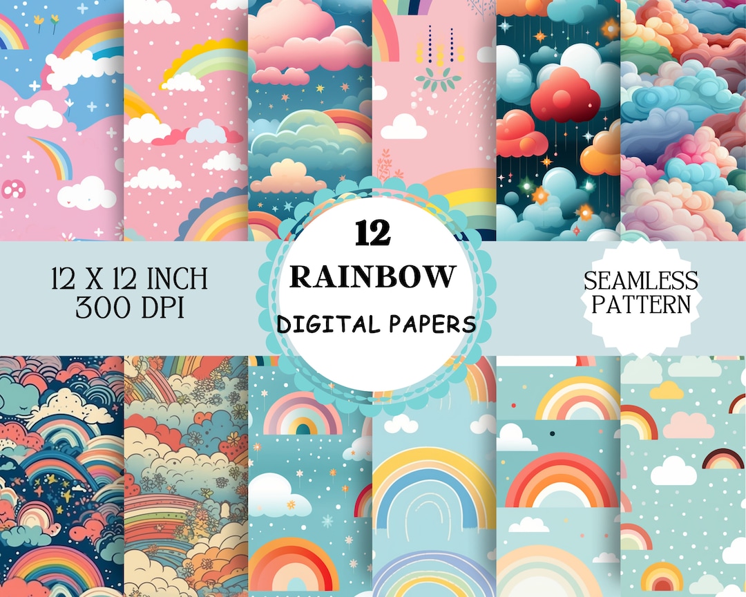 12 X Rainbow Seamless Digital Print Design, Rainbow Papers, Rainbow ...