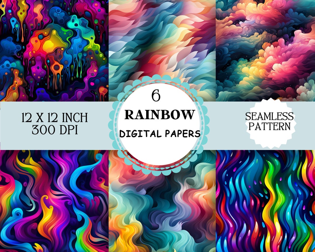 6 X Rainbow Seamless Digital Print Design, Neon Papers, Neon Design ...