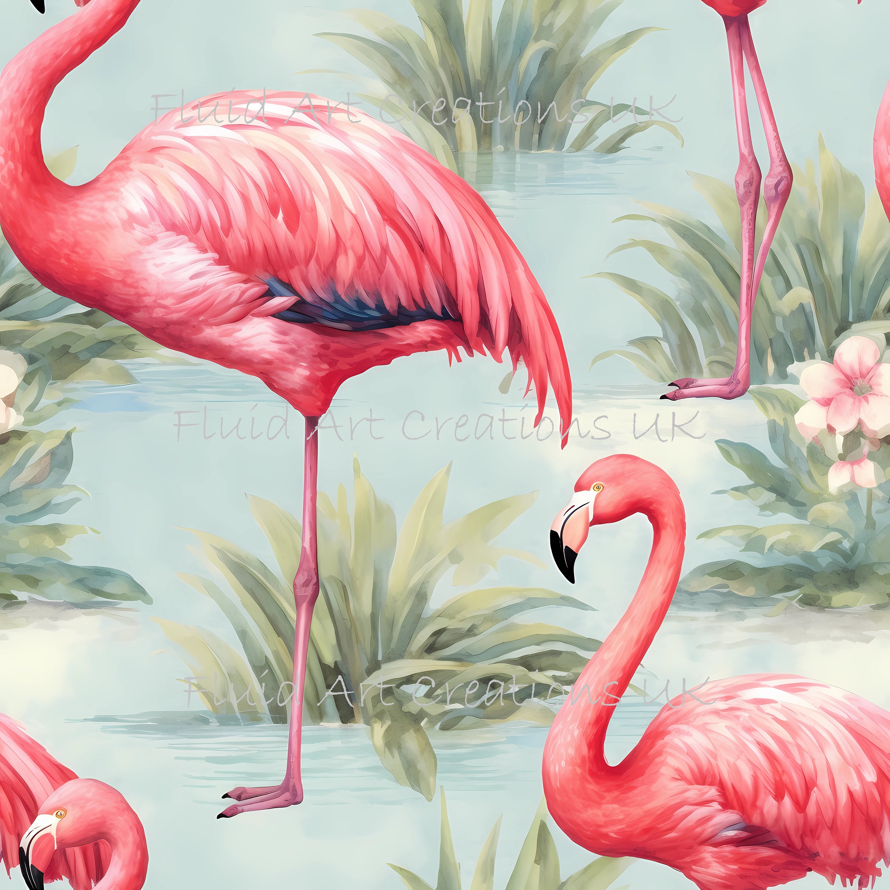 6 X Watercolour Flamingo Digital Paper, Flamingo Seamless Pattern ...