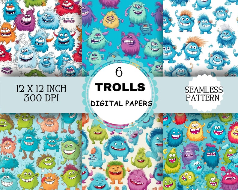 Trolls Digital Paper, Birthday Party Papers,birthday Invitation Papers ...
