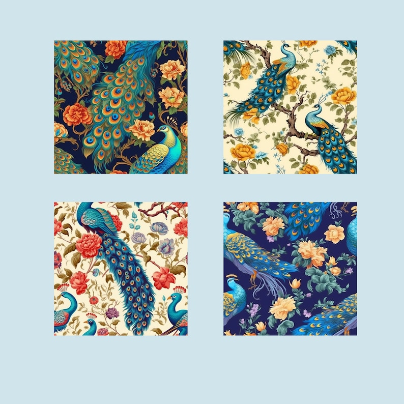 9 X Vintage Peacock Digital Papers, Seamless Pattern, Peacock Colours ...