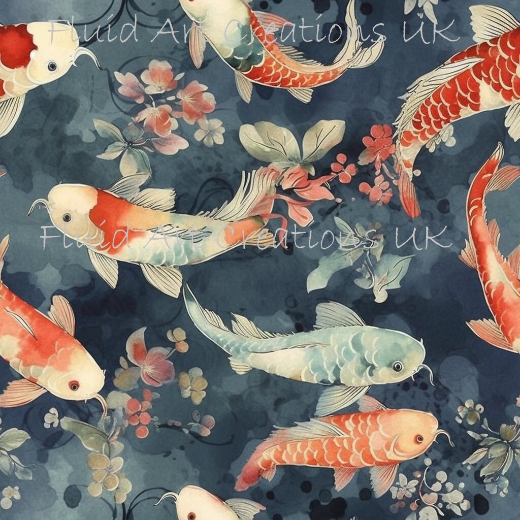 6 X Watercolour Koi Fish Digital Paper, Koi Fish Seamless Pattern, Koi ...