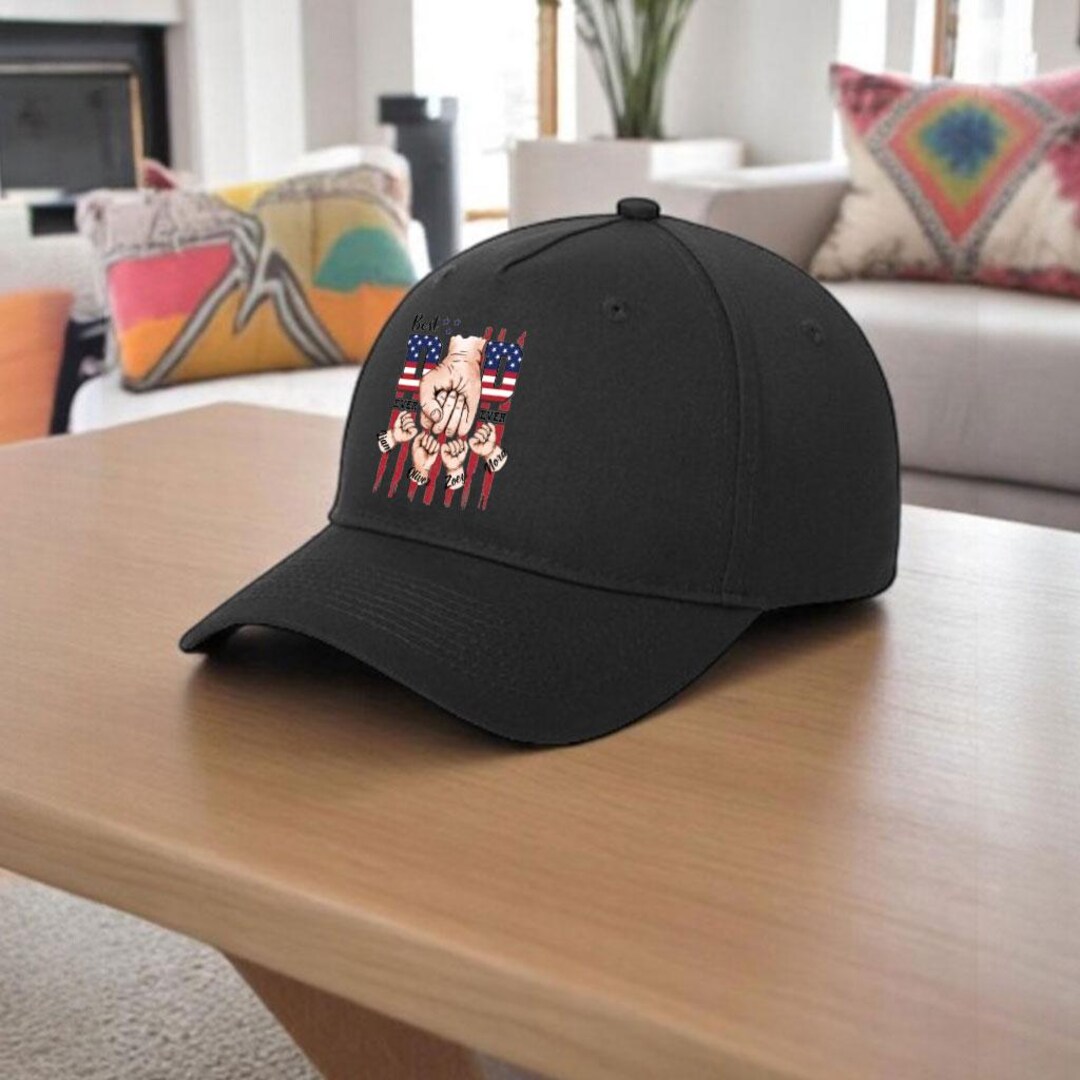 Personalized Fathers Day Cap, Kids Name American Flag Hat, Custom ...