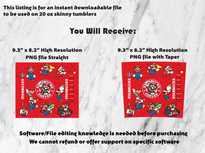 Mario Cartoon Tumbler Wrap - 20oz Skinny and Tapered Wraps ...