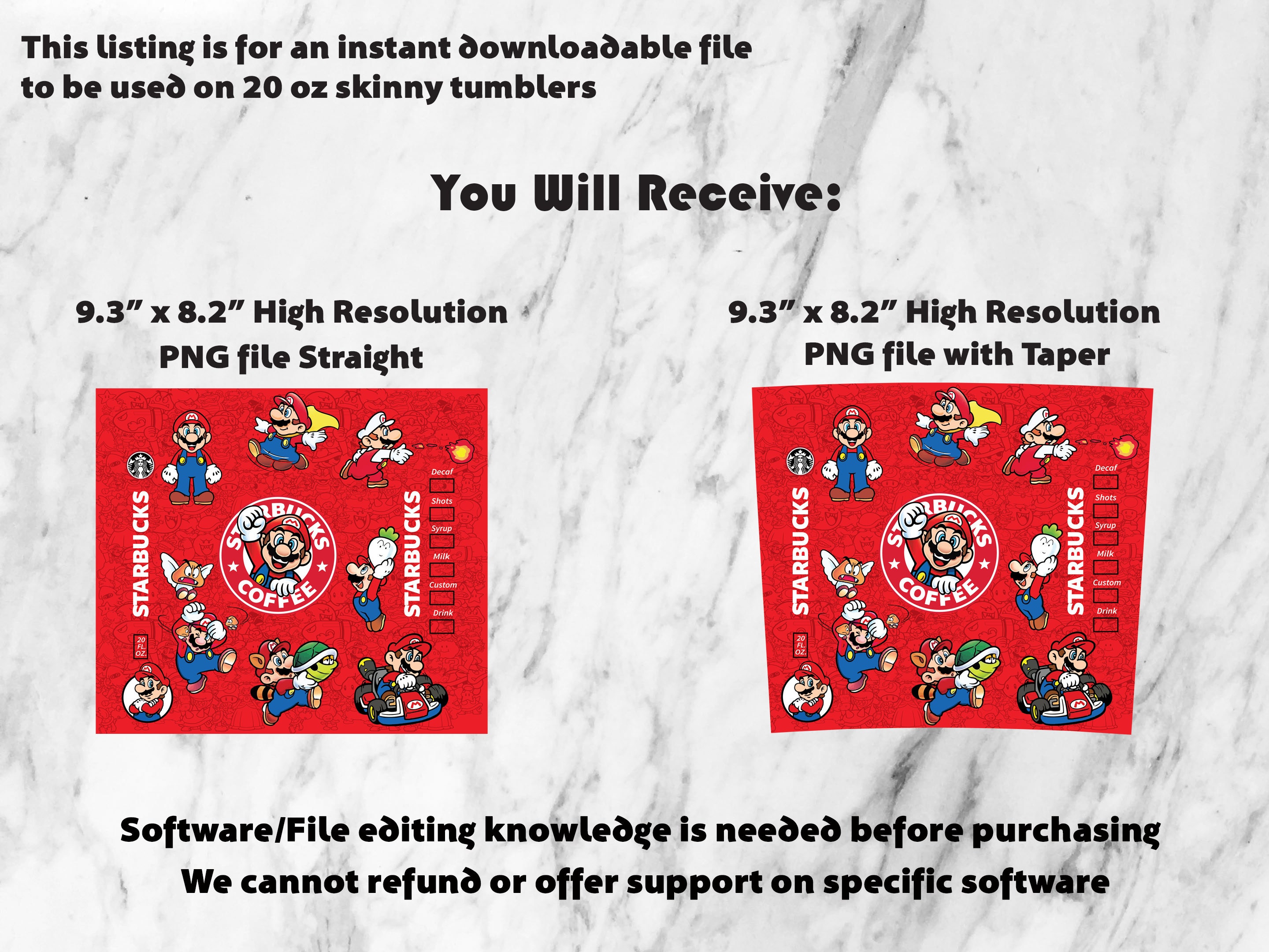 Mario Cartoon Tumbler Wrap - 20oz Skinny and Tapered Wraps ...