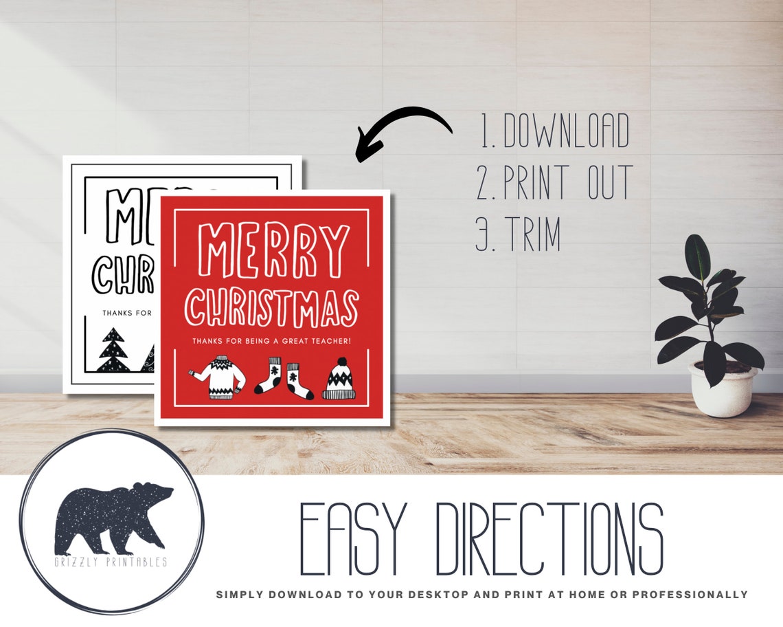 PRINTABLE Christmas Teacher Thank You Gift Tag, Teacher Appreciation ...