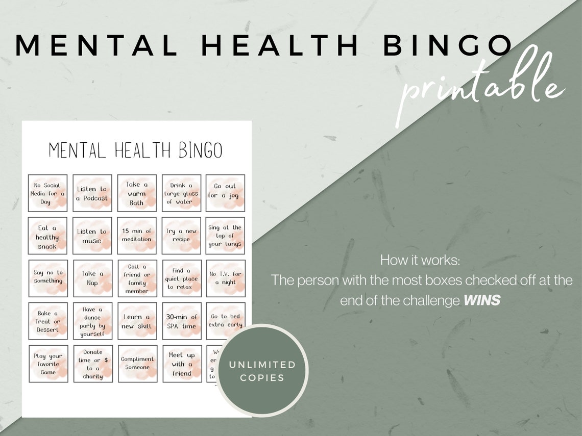 Mental Health Bingo Printable: Self-care Challenge (digital Download ...