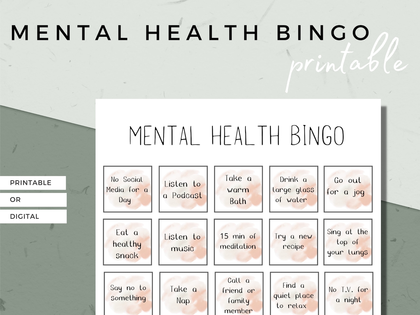 Mental Health Bingo Printable: Self-care Challenge (digital Download ...