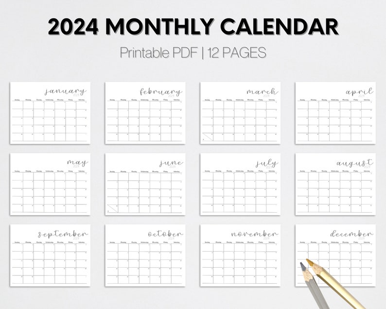 2024 Monthly Calendar: US Letter Landscape Printable (PDF) - Etsy