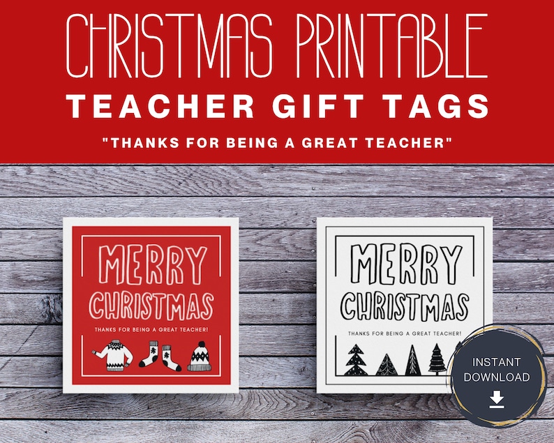 PRINTABLE Christmas Teacher Thank You Gift Tag, Teacher Appreciation ...