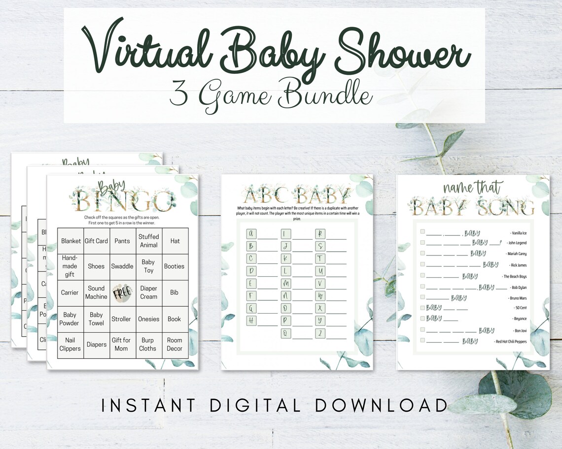 INSTANT DOWNLOAD, Virtual Baby Shower Game Bundle, Virtual Games, Zoom ...