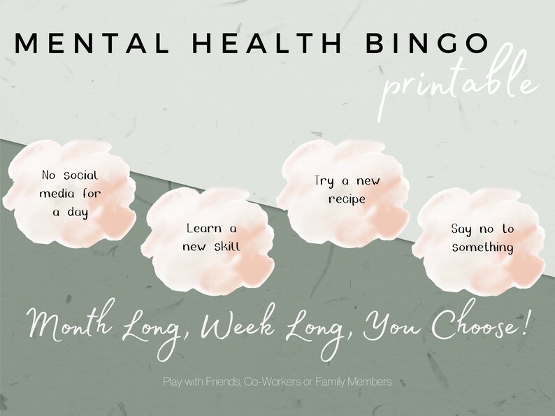 Mental Health Bingo Printable: Self-care Challenge (digital Download ...