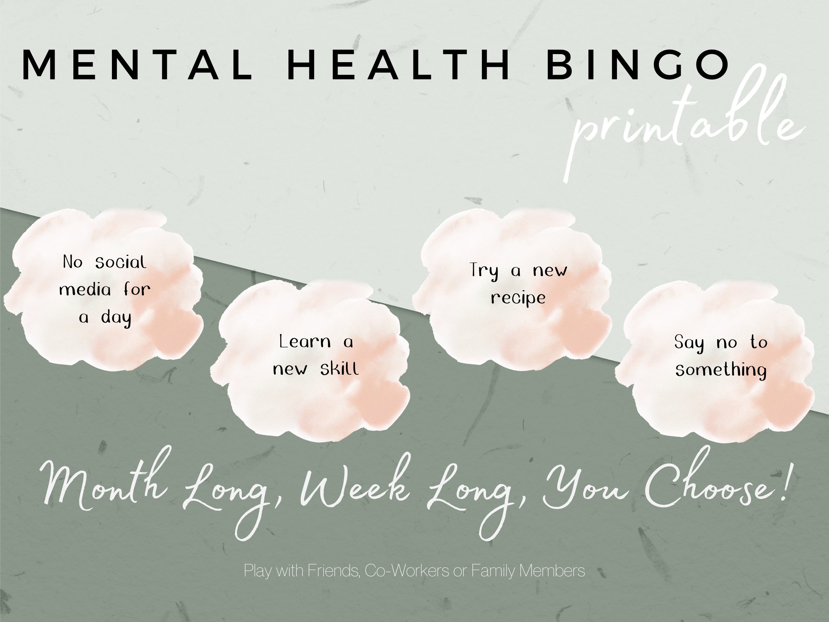 Mental Health Bingo Printable: Self-care Challenge (digital Download ...