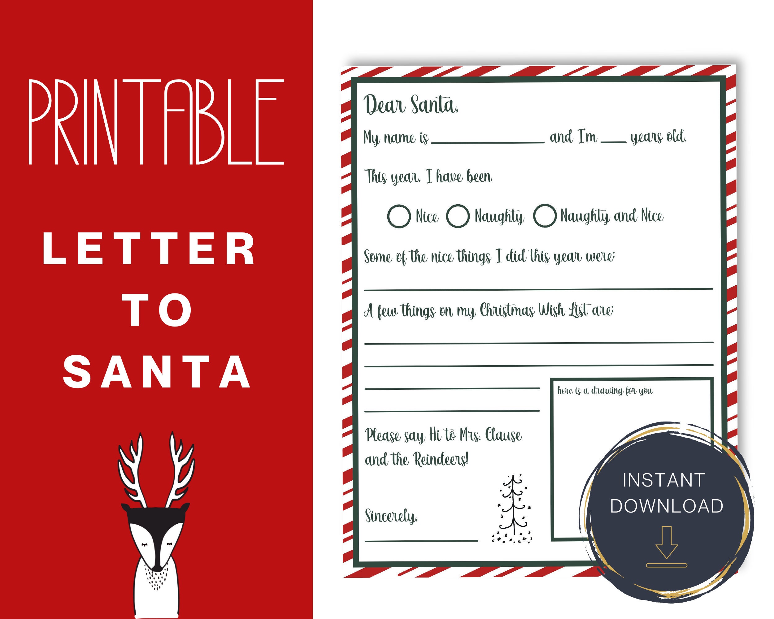 PRINTABLE Letter to Santa, Dear Santa Letter, Christmas Letter for Kids ...