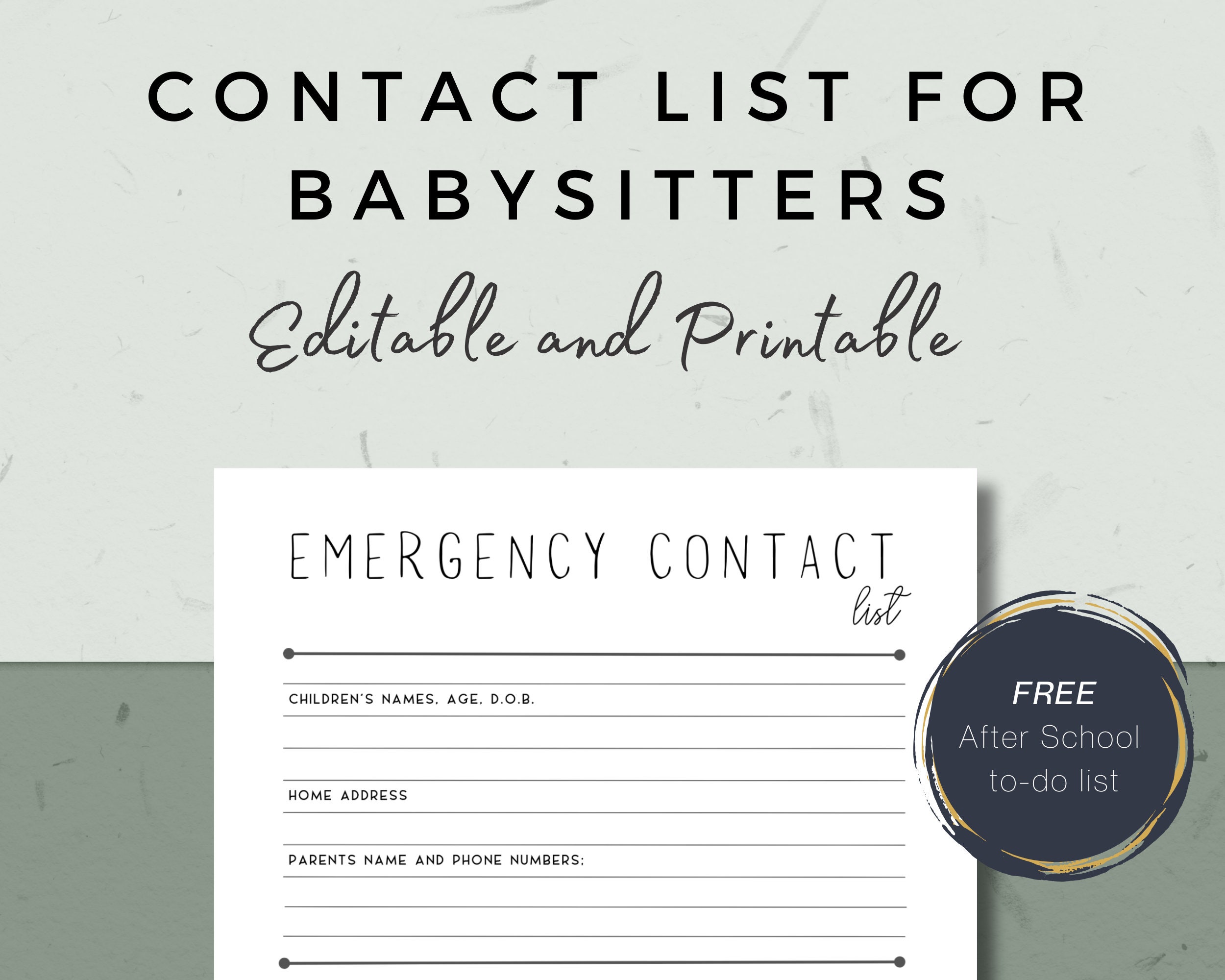 EDITABLE Emergency Contact Form, Babysitter Form, Child Care Form ...