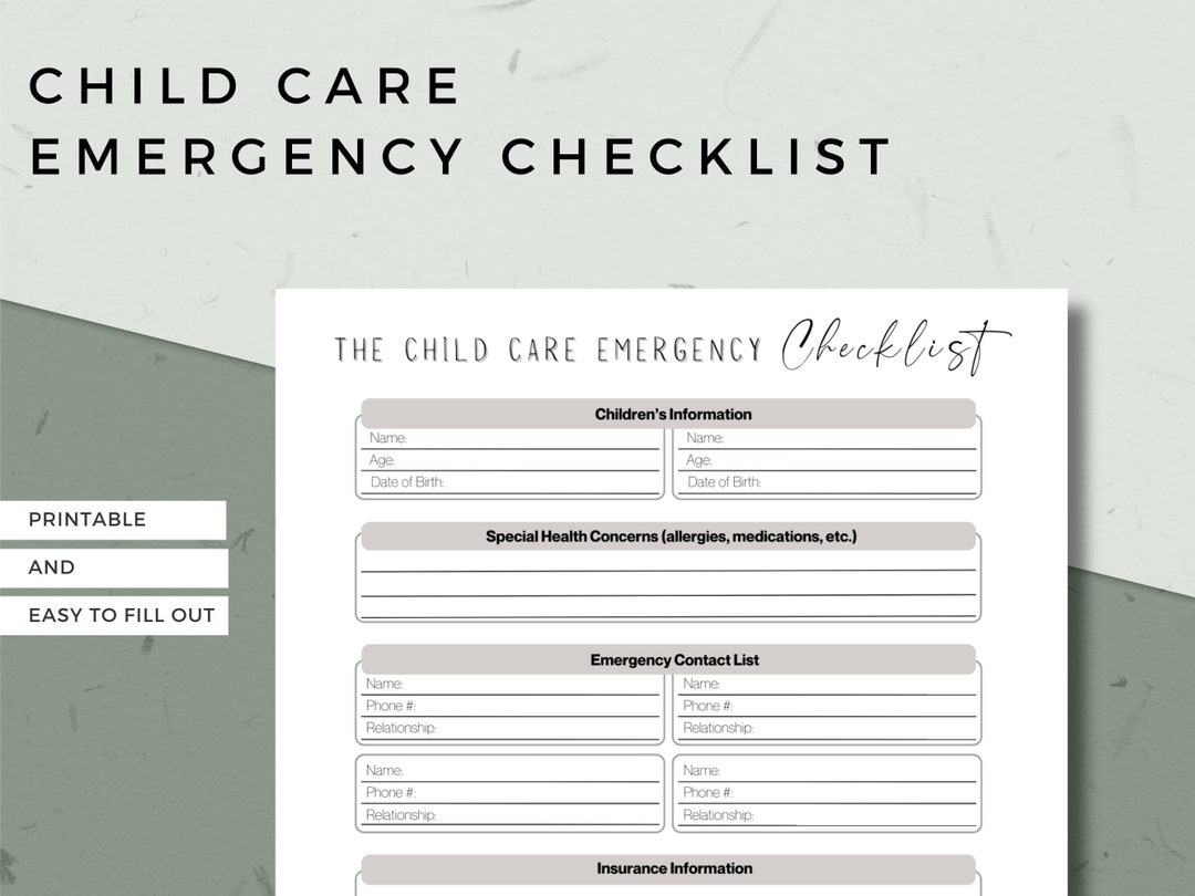 The Child Care Emergency Checklist | Child Care Checklist | Emergency Contact Form for ...
