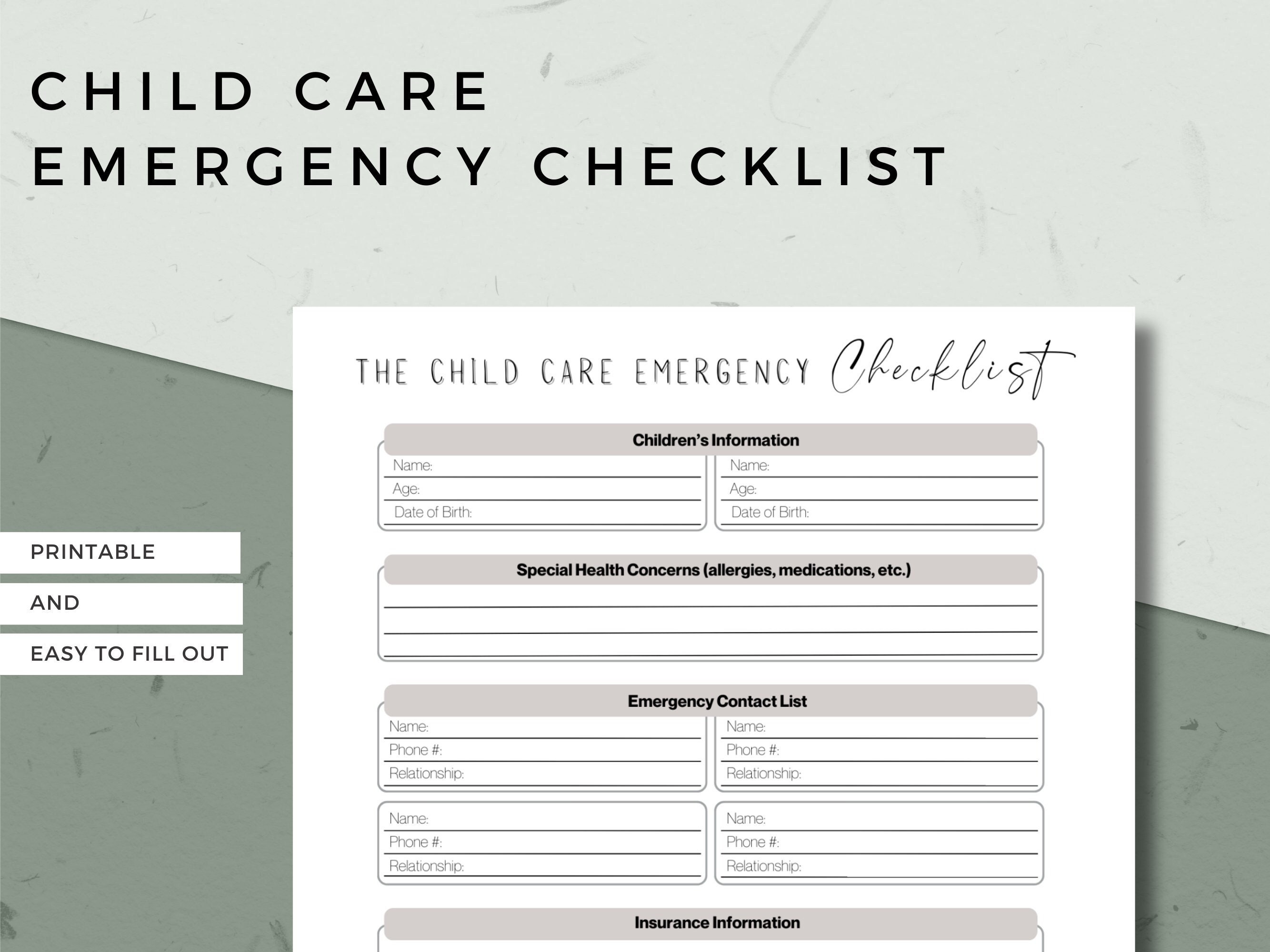 The Child Care Emergency Checklist | Child Care Checklist | Emergency ...