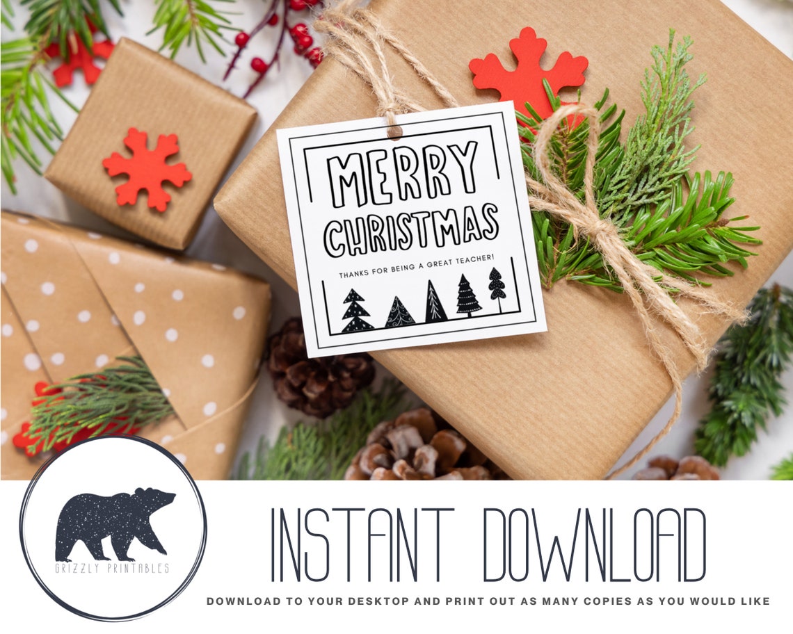 PRINTABLE Christmas Teacher Thank You Gift Tag, Teacher Appreciation ...