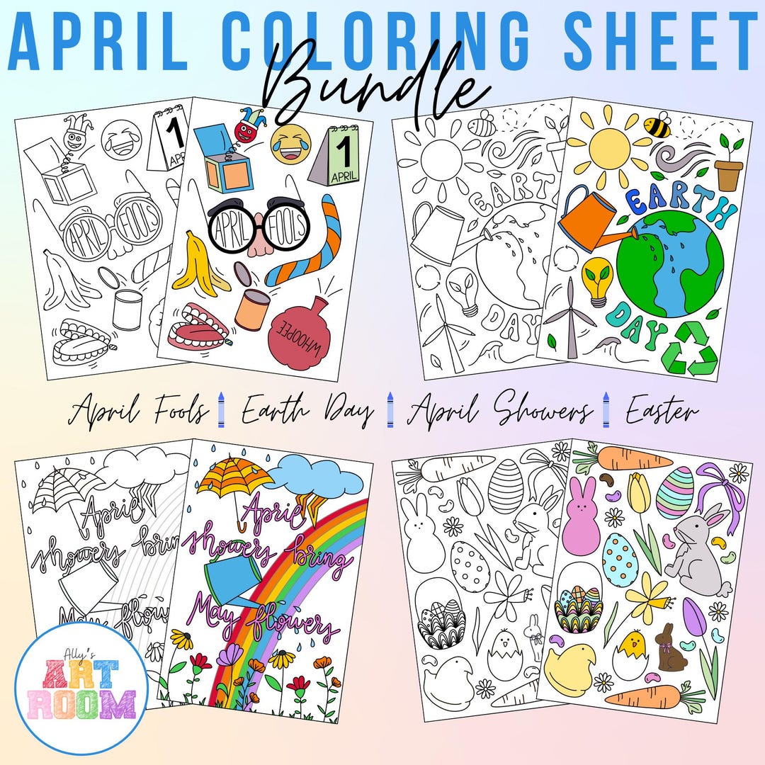 April Coloring Sheet Bundle - Coloring Pages, Holiday Coloring for Kids ...