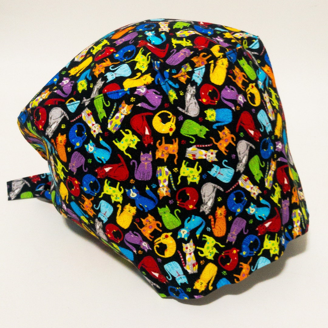 PLAYFUL KITTENS Scrub Cap, Pixie Tie-back, Adjustable, Nurse, Surgeon ...