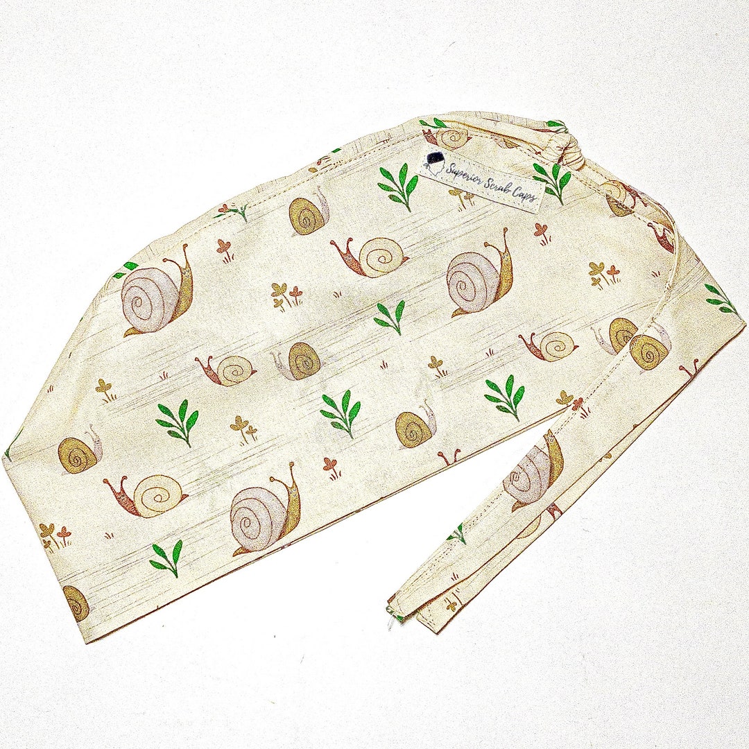 SLOW SNAILS Scrub Cap, Tie-back Adjustable long/short Hair Surgeon ...