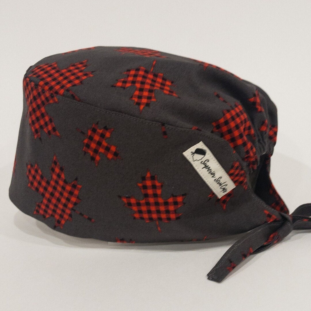 Men / Women Maple Leaf Scrub Cap, Canada Day, Fitted, Fits Large to ...