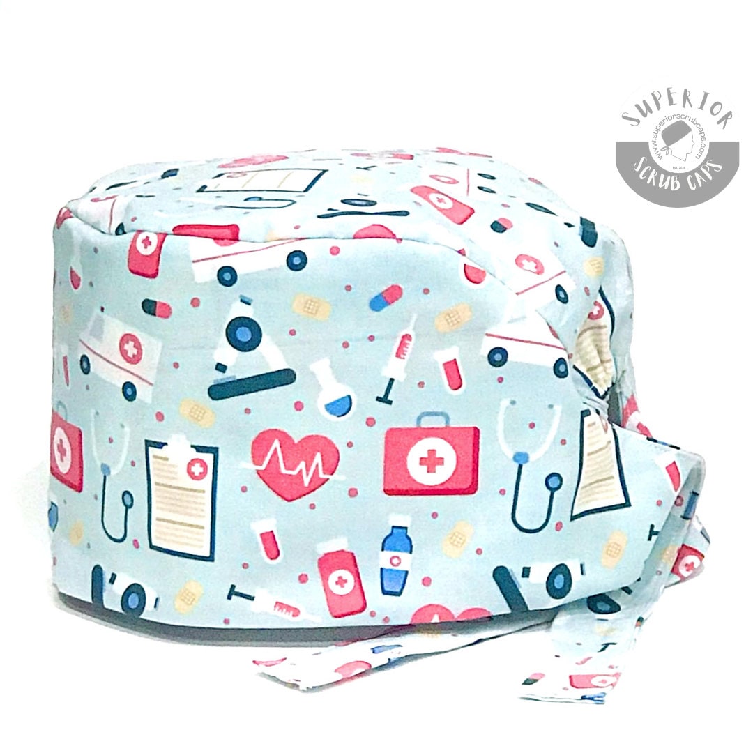 Women's Surgical Cap, Pixie, Adjustable Tie-back, Medical Themed ...